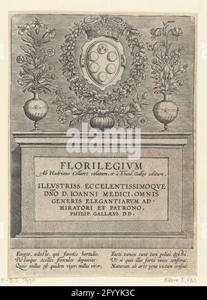 Three flower vases and the weapon of the Medici, 1570 - 1618 print ...