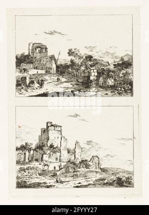 Two figures at a ruin of a house; Ruins; Regiunculae Quoddam Amenae ...