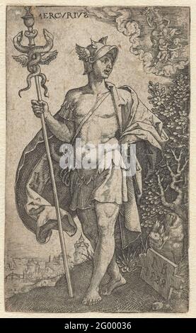 Mercury with constellations virgin and twins in an architectural ...