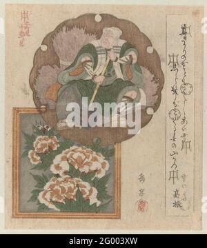 An Ichikawa actor with a heel ax and peonies, Yashima Gakutei, c. 1822 ...