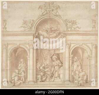 Altarpiece with a proclamation and two prophets on both sides ...