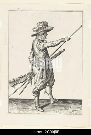 Soldier with a musket that slides his right hand to the end of his ...