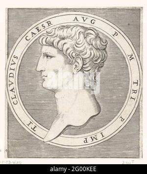 Portrait of Emperor Claudius I in round frame, Marcantonio Raimondi ...