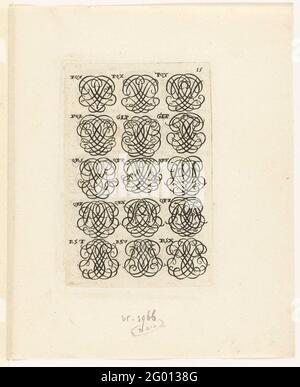 Fifteen letter monograms (PQV-RSX), c. 1690 - c. 1691 print From series ...