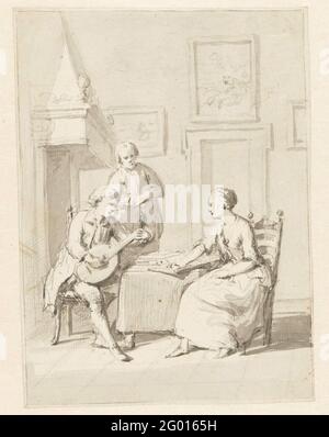 Interior with lute player, sitting woman and standing man, Pieter ...
