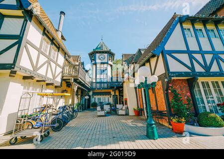Tivoli Square clock tower in the Danish-styled village of Solvang in ...
