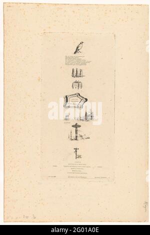 Rebus with eight objects that together form the text Beranger Ne Fut ...