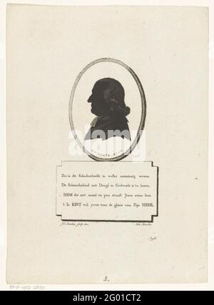 Portrait in silhouette of pastor Ewald Kist in oval frame with below ...