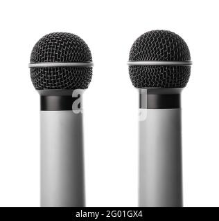 Modern microphones on white background Stock Photo - Alamy