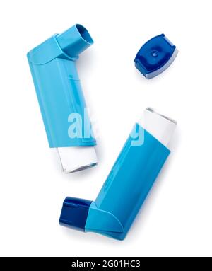 Modern inhalers on white background Stock Photo - Alamy