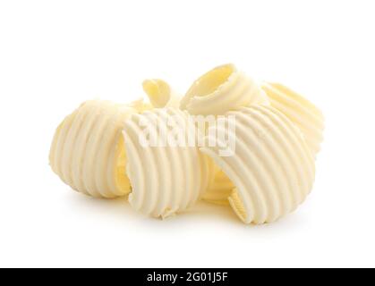 Different butter curls isolated on white background. File contains ...