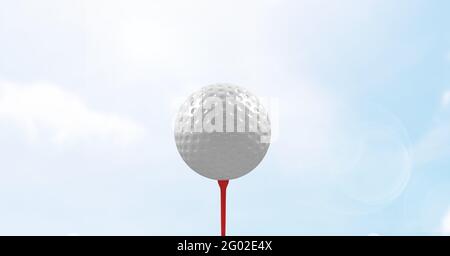 Composition of golf ball on red tee over landscape Stock Photo - Alamy