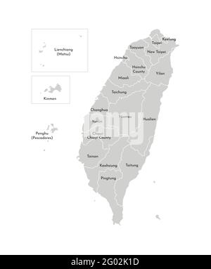 Taiwan country simplified map. Grey stylish smooth map. Vector icons ...