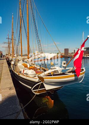 Copenhagen, Denmark - May 2019: Large sailing ships standing along the ...