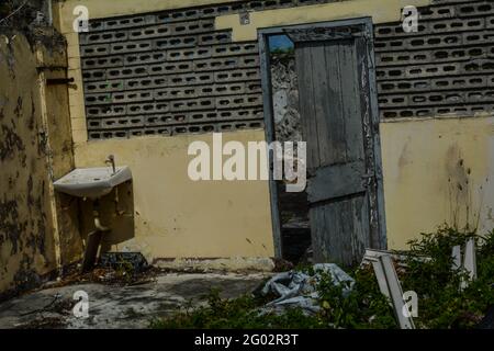 Ruined office at the fort Grenada Caribbean old seat windows broken ...