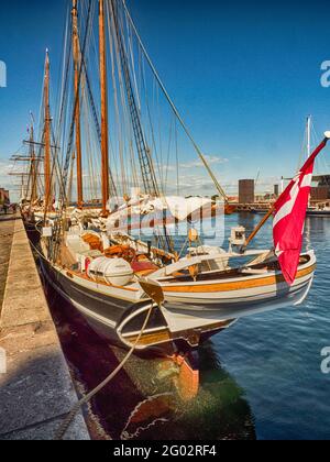 Copenhagen, Denmark - May 2019: Large sailing ships standing along the ...