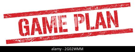 GAME PLAN text on red grungy rectangle stamp sign Stock Photo - Alamy