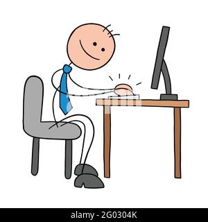 Cartoon vector doodle stickman working hard with pneumatic drill Stock ...