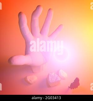 Fantasy landscape, sci-fi, post apocalyptic. Statue of a hand coming ...