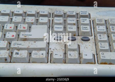 A fragment of a dirty and dusty computer keyboard close-up Stock Photo ...