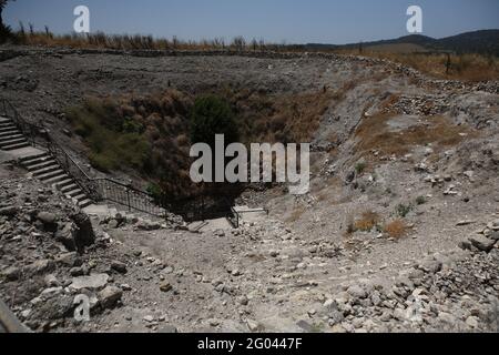 Tel Megiddo or Armageddon, a staircase going down from the Israelite ...