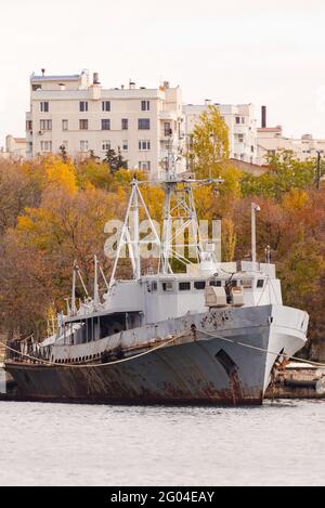 Sevastopol. Crimea. Winter 2021. Old decommissioned destroyers. Old ...