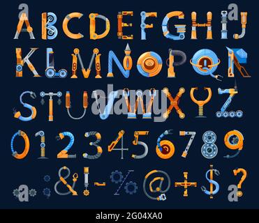 Vector set of robots alphabet cartoon, coloring book or page Stock ...