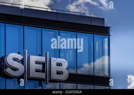 SEB bank logo on SEB bank Head office building on 30 May 2021 in ...