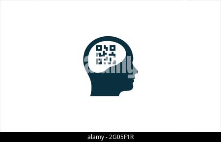 barcode inside human head icon logo design illustration template Stock ...