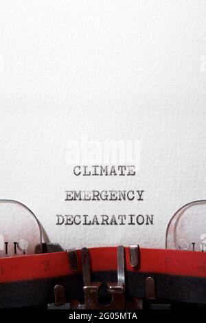 Climate emergency declaration phrase written with a typewriter Stock ...