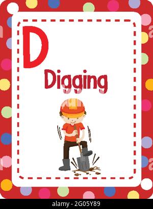 Alphabet flashcard with letter D for Digging illustration Stock Vector ...