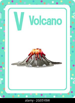 Alphabet flashcard with letter V for Volcano illustration Stock Vector ...