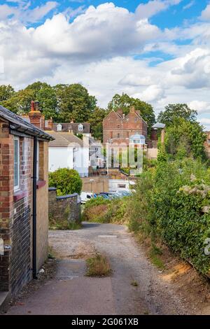 Attractive views of Upnor Castle above the village houses, Upnor, Kent ...