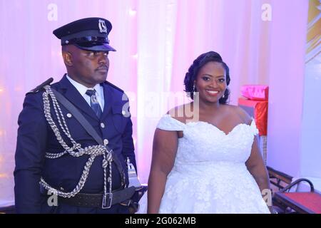 KAMPALA, UGANDA - May 31, 2021: The bride and the groom on their ...