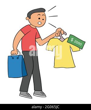 Cartoon vector illustration of t-shirt and very expensive price tag ...