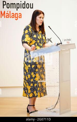 Malaga, Spain. 01st June, 2021. A sculpture is seen trough a glass ...