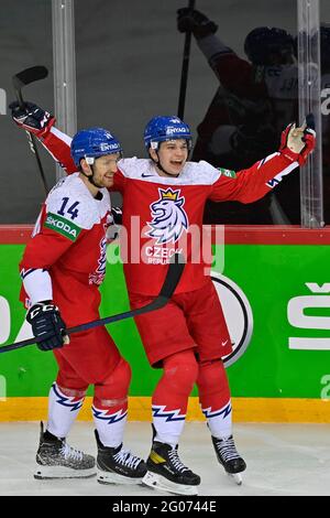 Riga, Latvia. 6th June, 2021. The United States' players celebrate ...
