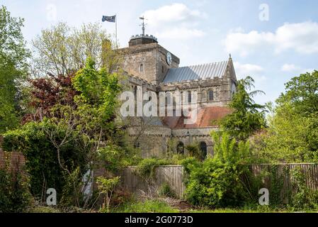 Romsey, Hampshire, England, UK. 2021. Market Place and the tower of ...