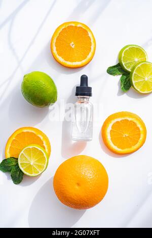 Cosmetic oil and citrus fruits . Cosmetic procedures. Healthy skin ...