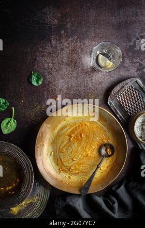 Top view dirty plate with food leftovers Stock Photo - Alamy