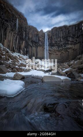 Waterfall in Iceland in cloudy weather Stock Photo - Alamy