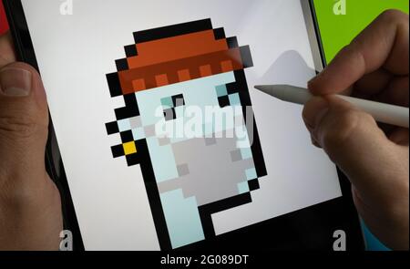 Pixel art image of the Cryptopunk 7523 non-fungible token (NFT ...