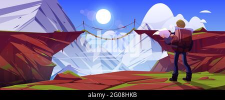 Mountain landscape with precipice in rocks. Vector cartoon illustration ...