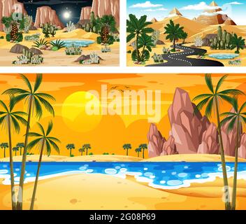 Three different nature horizontal scenes illustration Stock Vector ...