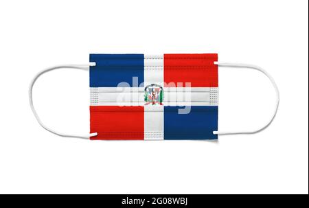 Flag of Dominican Republic on a disposable surgical mask. White ...