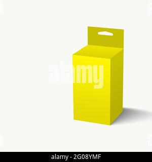 3d illustration yellow hang slot packaging box isolated on white ...