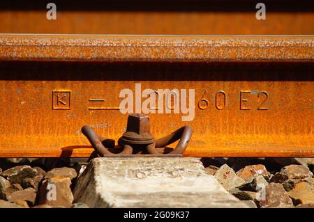 Roll marks on a rail show manufacturer and weight Stock Photo - Alamy