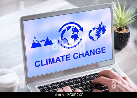 Laptop screen displaying a climate change concept Stock Photo - Alamy