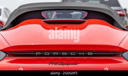 Porsche 718 Spyder convertible sports car showcased at the Autosalon ...