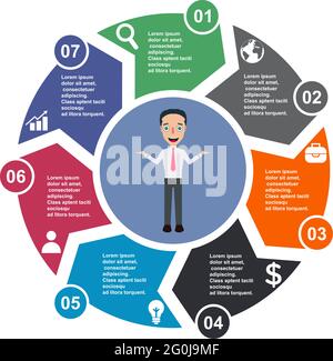 7 step vector element in seven colors with labels, infographic diagram ...